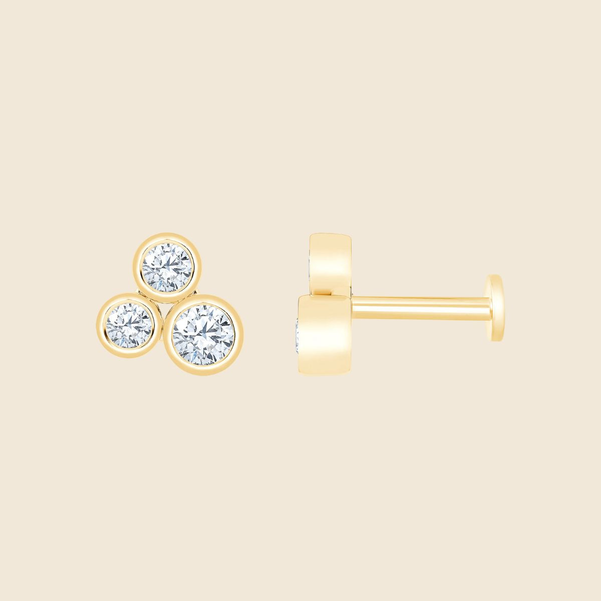 Stylish bubble piercing with three round lab diamonds