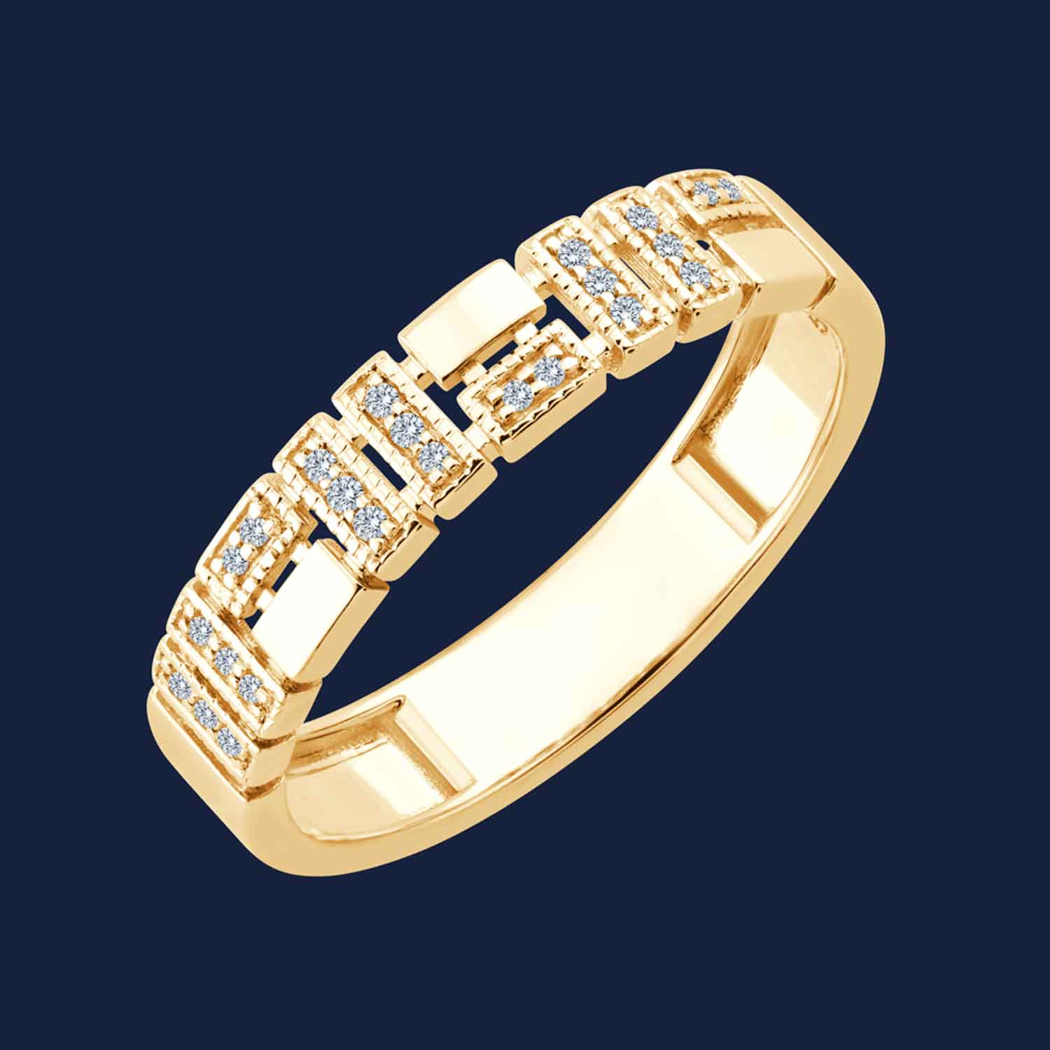 Freya Band - Bauhaus-inspired Band with Diamonds in 14k Gold